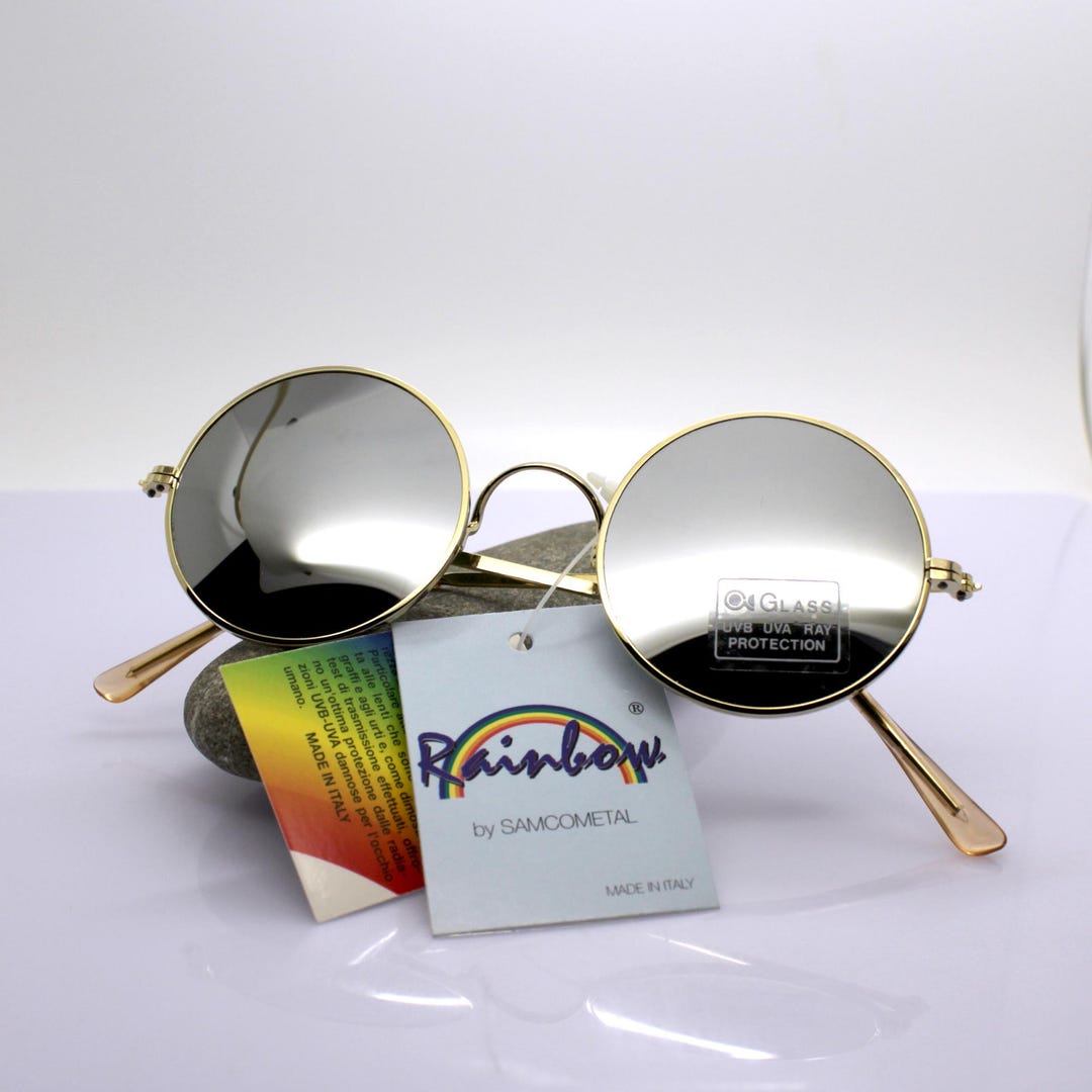 VINTAGE 80s SUNGLASSES Unisex, Small Gold Round Frame John Lennon Style ...