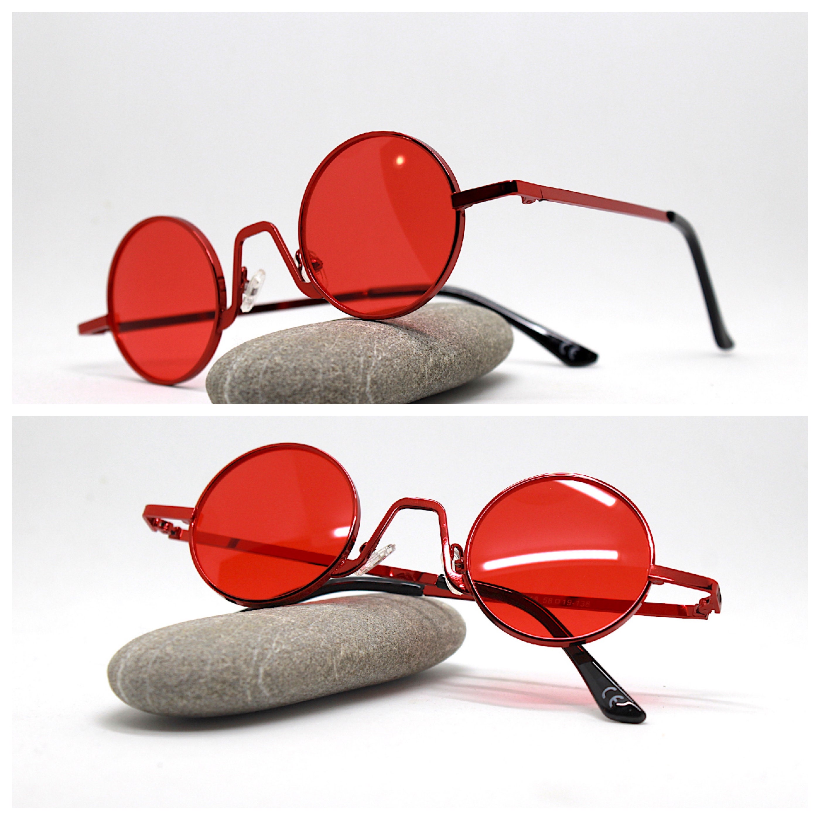 Small Round sunglasses man woman red frame red lens Steampunk hippie ...