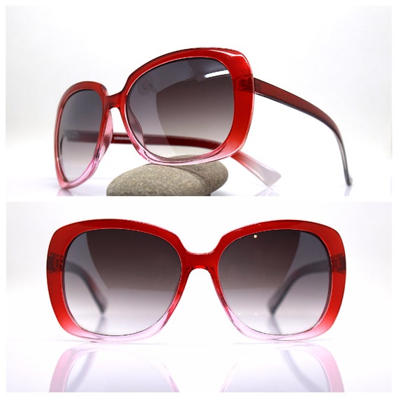 Big square sunglasses woman red pink frame shaded bla… - Gem