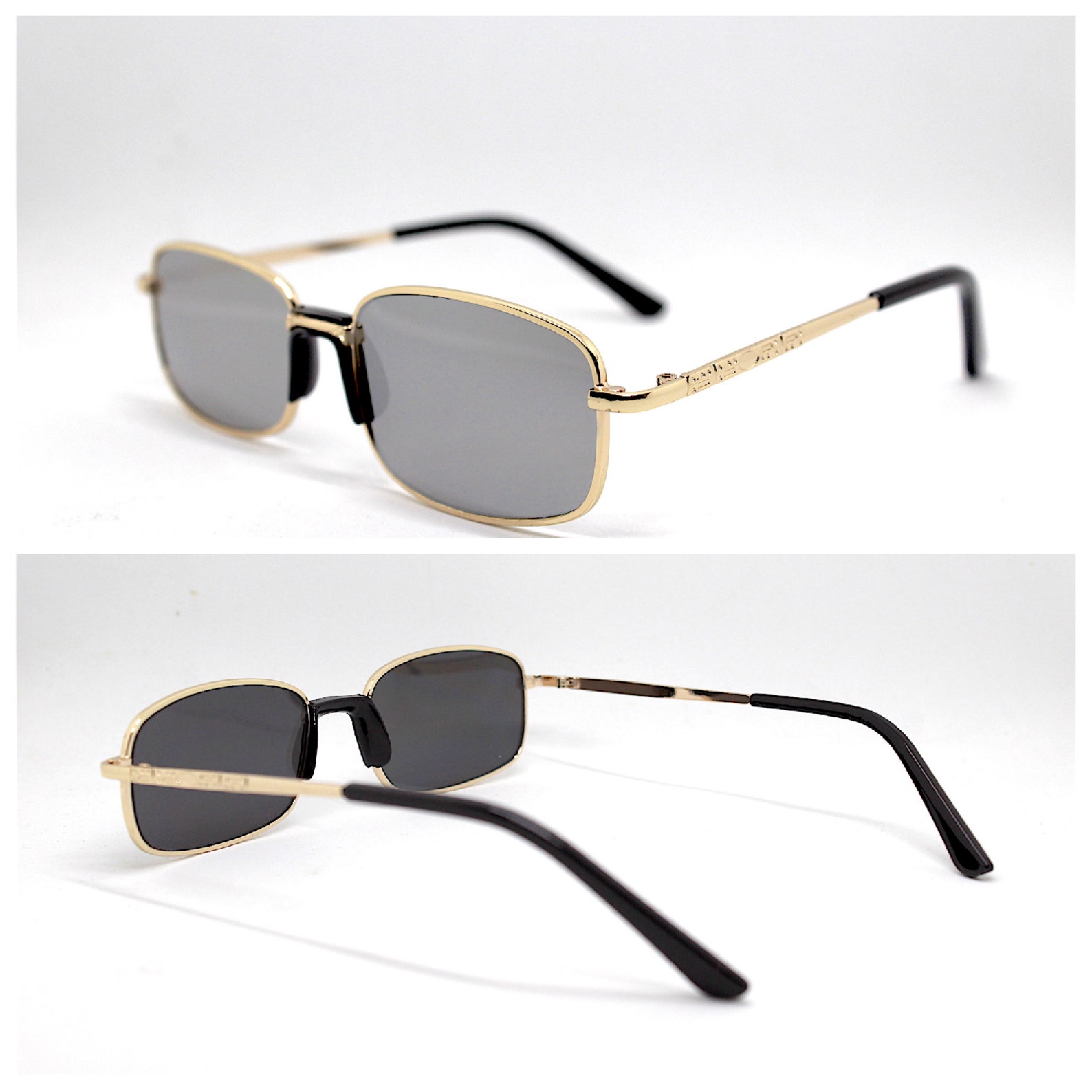 Rectangular Sunglasses Man Woman Gold Metal Frame SILVER | Etsy
