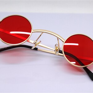 Small Round Sunglasses Man Woman Gold Frame Red Lens Steampunk - Etsy