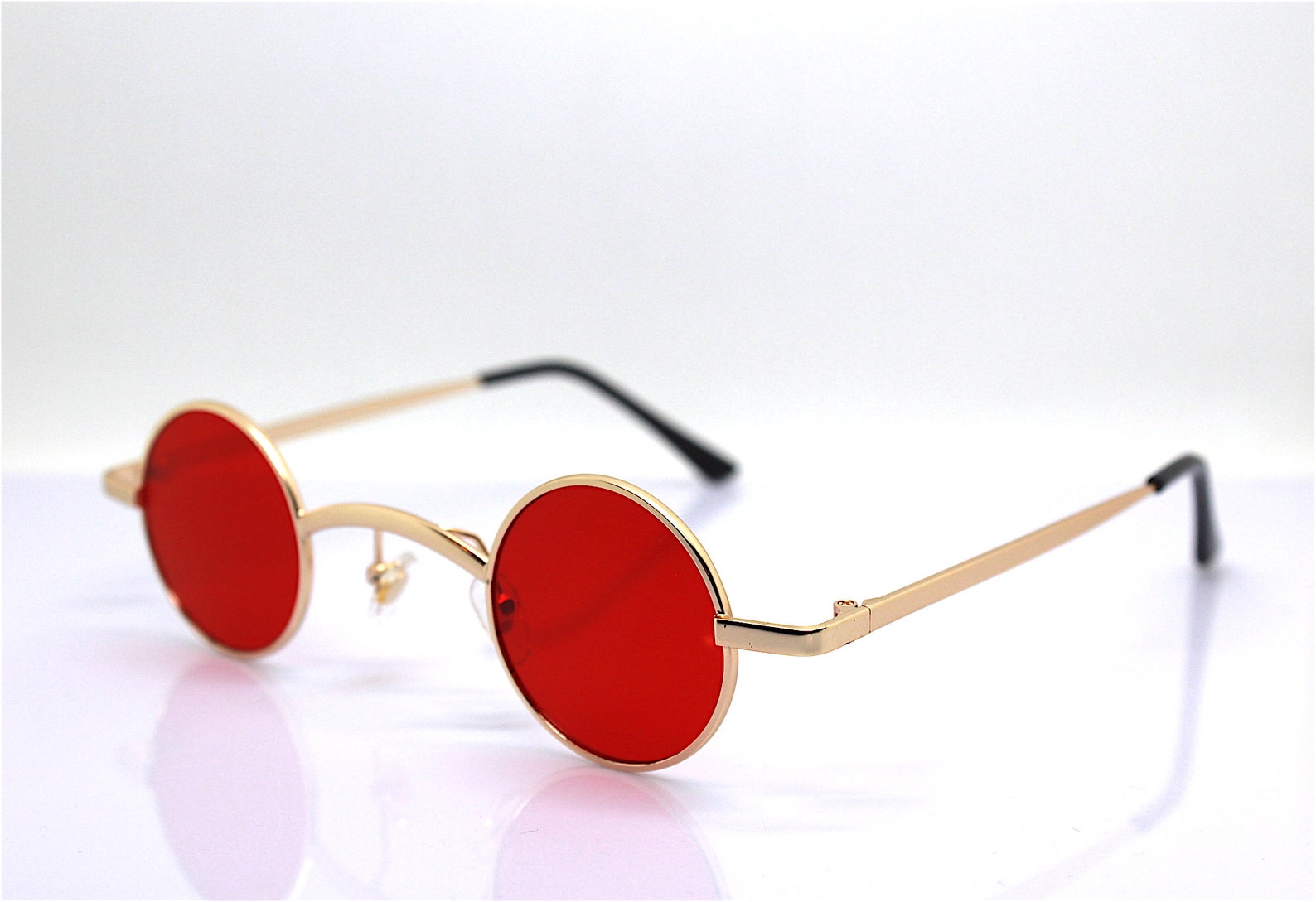 Small Round Sunglasses Man Woman Gold Frame Red Lens Steampunk | Etsy