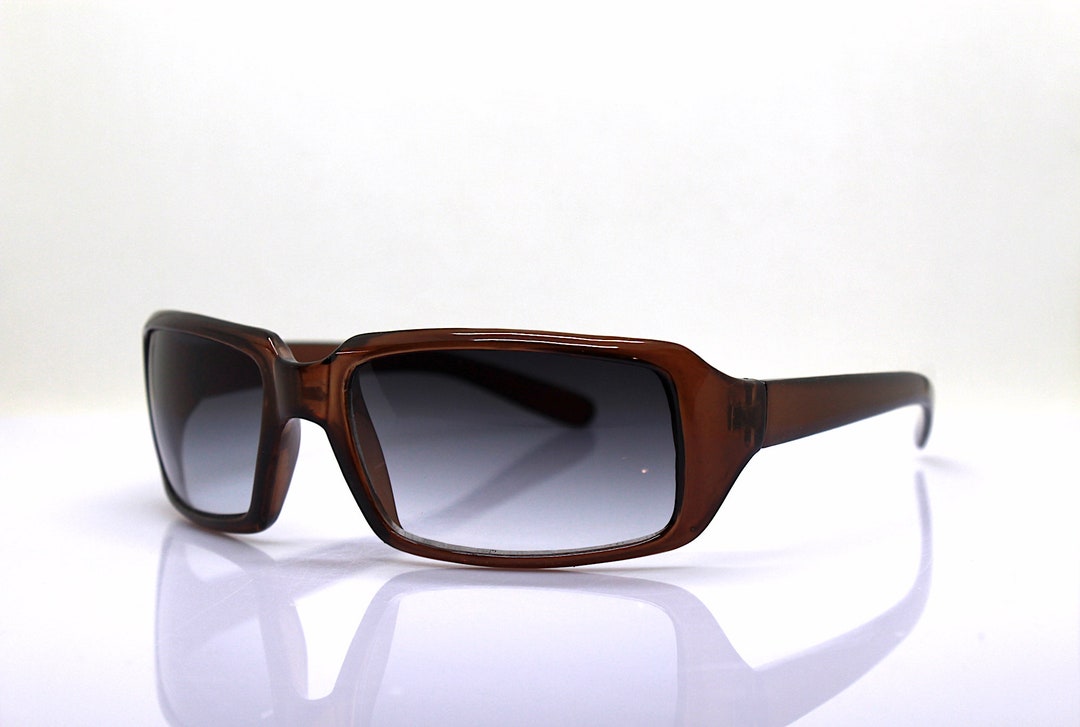 Wrap Rectangle Sunglasses Man Woman Transparent Brown Frame Gradient ...