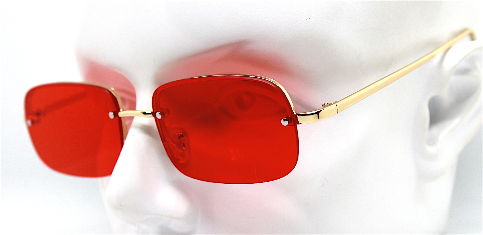 Rimless rectangular Sunglasses man woman silver gold frame red silver ...