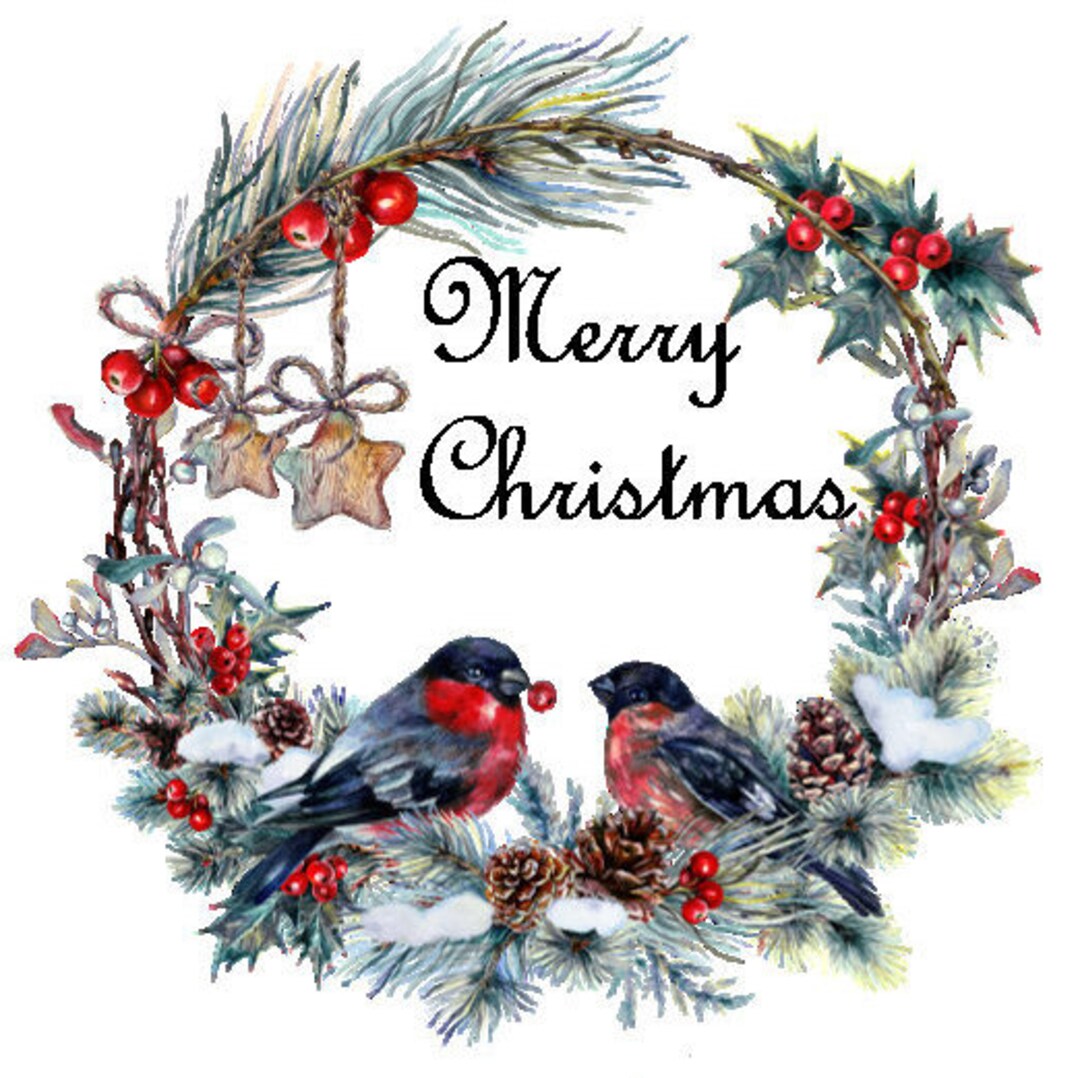 Christmas Wreath With Finches for Print - Etsy