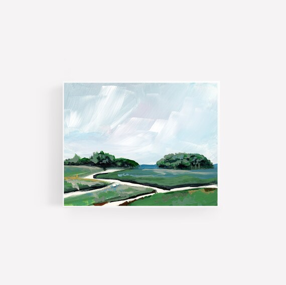 Salt Marsh Print Coastal Wall Art Marsh Painting Green | Etsy