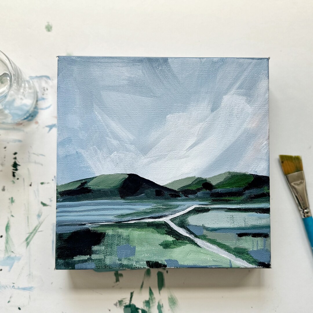 Blue Stripe Marsh Oil Painting: Coastal Landscape Art, 8x8" - Etsy
