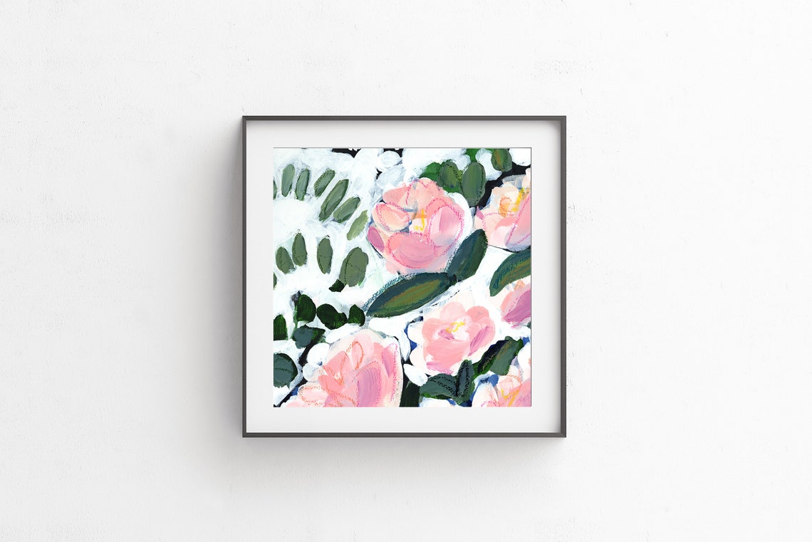 Floral Art Print Pink Art Abstract Flower Painting Pink and - Etsy
