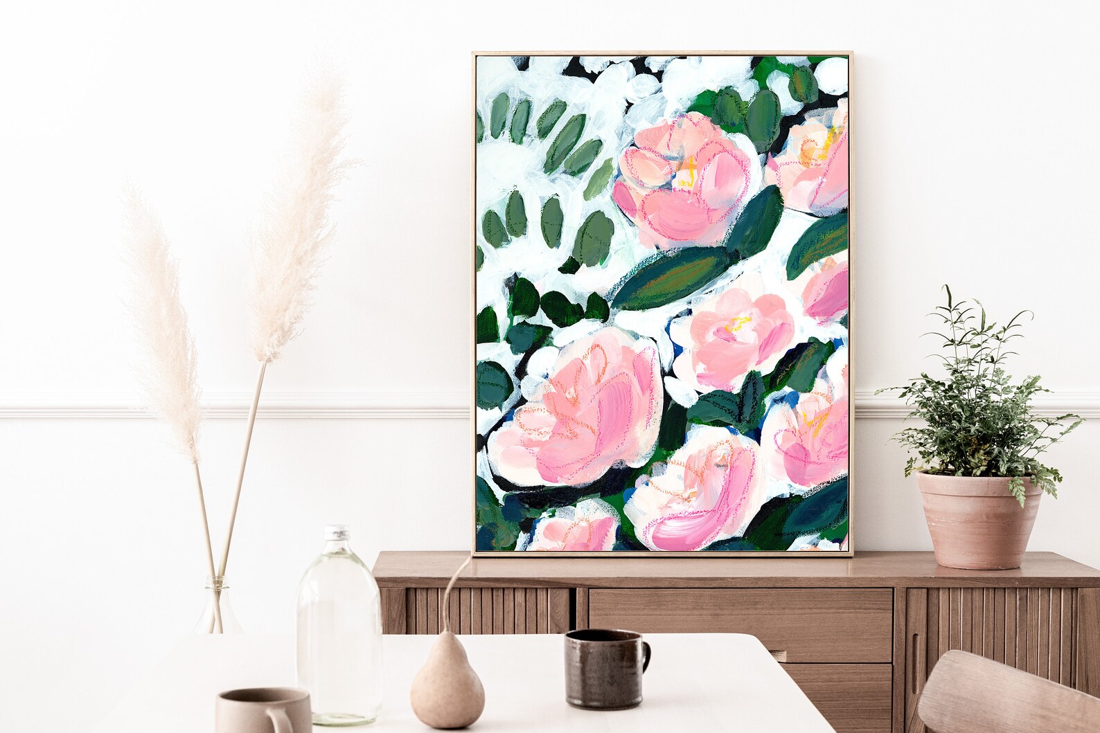 Floral Art Print Pink Art Abstract Flower Painting Pink and - Etsy
