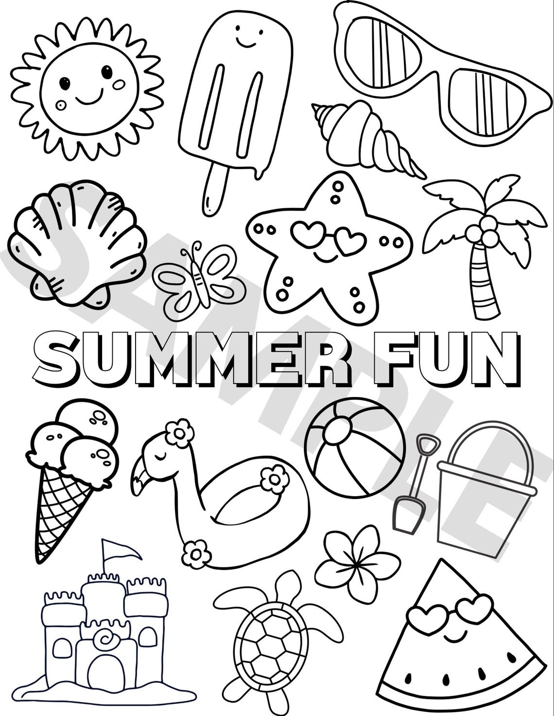 Summer Fun Coloring Page for Kids - Printable Activity Sheet. - Etsy