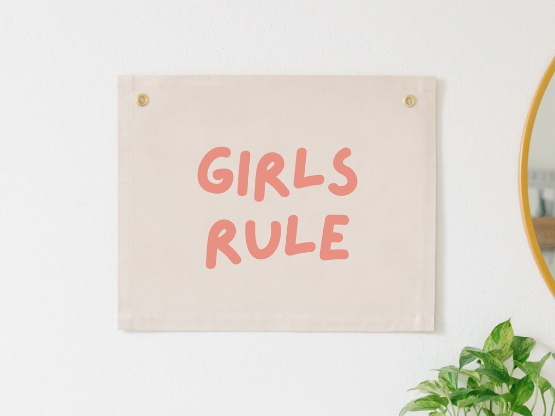 Girls Rule Canvas Banner, Girl Nursery Wall Hanging, Neutral Girl ...