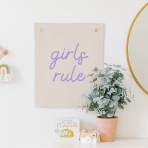 Girls Rule Canvas Banner, Girl Nursery Wall Hanging, Neutral Girl ...