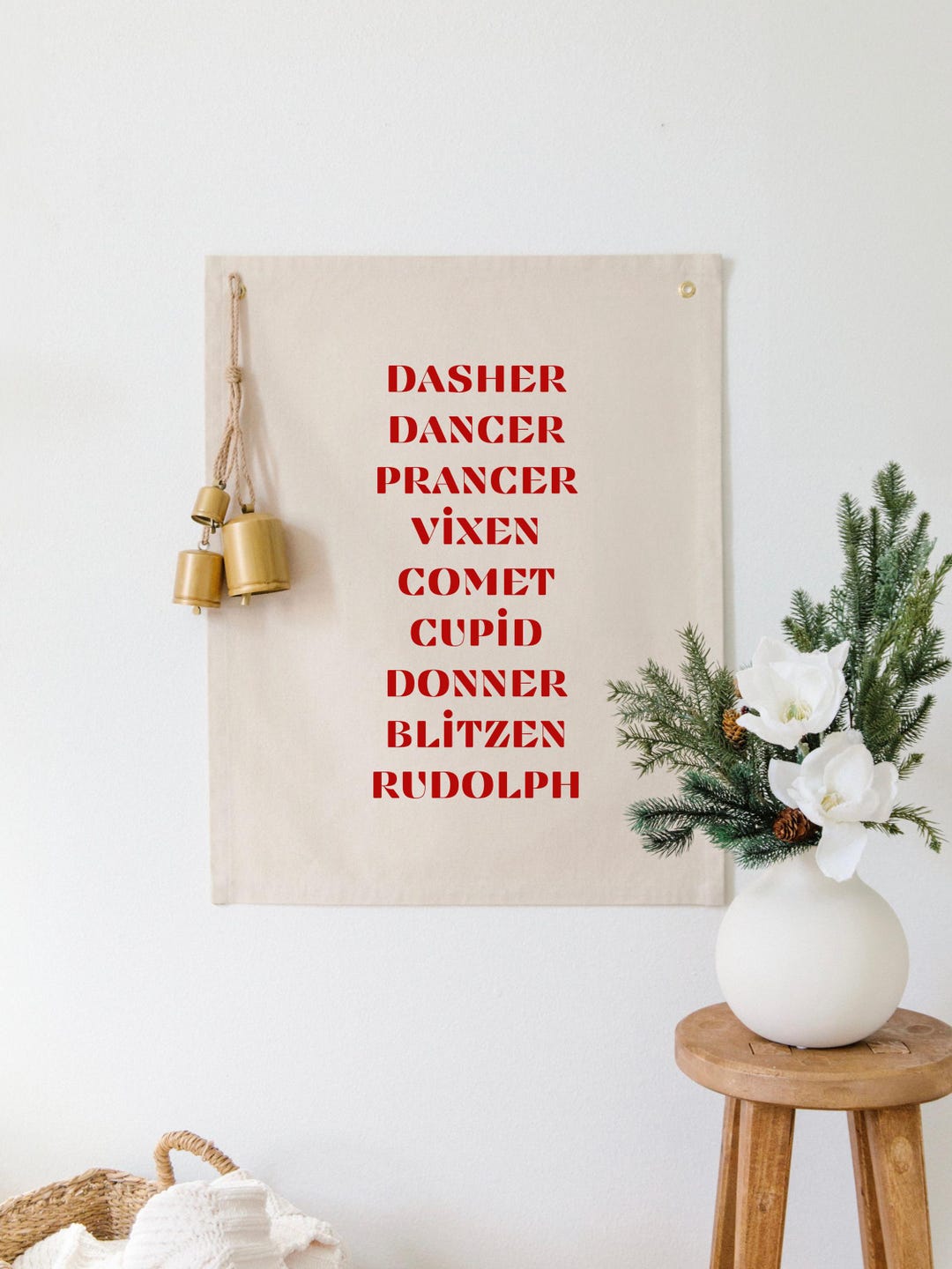 Reindeer Names Canvas Banner, Dasher Dancer Prancer Vixen Sign ...