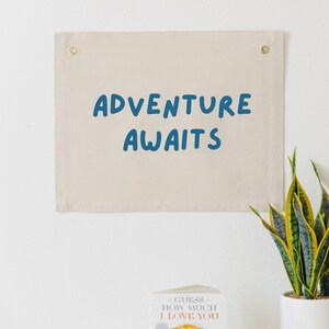 Adventure Awaits Canvas Banner, Boy Nursery Wall Banner, Adventure Wall ...