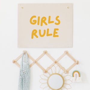 Girls Rule Canvas Banner, Girl Nursery Wall Hanging, Neutral Girl ...