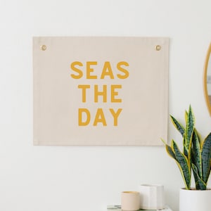 Seas the Day Wall Flag, Surf Room Decor, Beach House Sign, Coastal Home ...