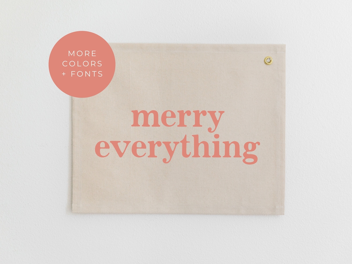 Merry Everything Canvas Banner, Holiday Wall Flag, Boho Christmas Wall ...