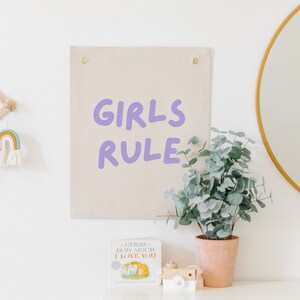 Girls Rule Canvas Banner, Girl Nursery Wall Hanging, Neutral Girl ...