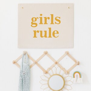 Girls Rule Canvas Banner, Girl Nursery Wall Hanging, Neutral Girl ...