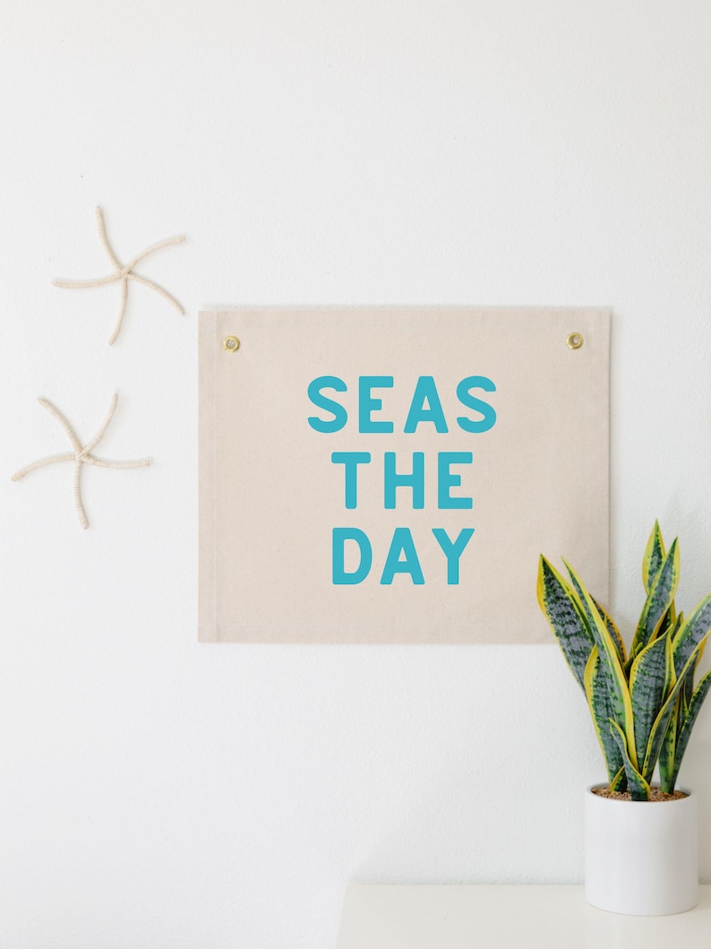 Seas the Day Wall Flag, Surf Room Decor, Beach House Sign, Coastal Home ...