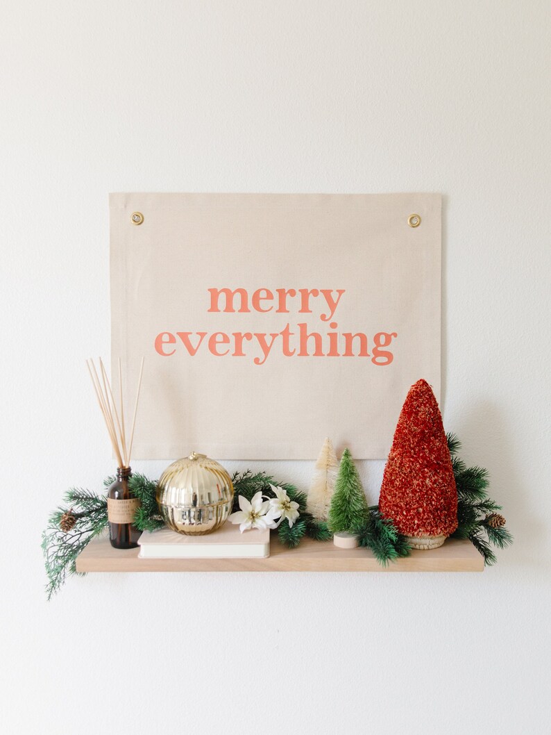 Merry Everything Canvas Banner, Holiday Wall Flag, Boho Christmas Wall ...