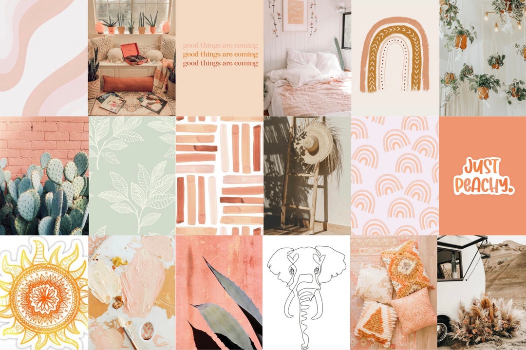Boho Peach Aesthetic 1 Wall Collage digital Download 18pcs Neutral ...