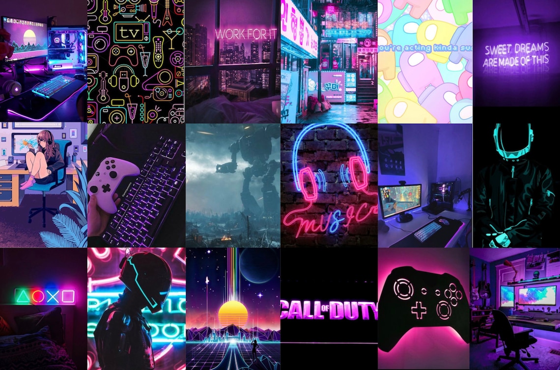 Gamer Vibe 1 Wall Collage digital Download 20pcs Purple Gamer Room Vibe ...