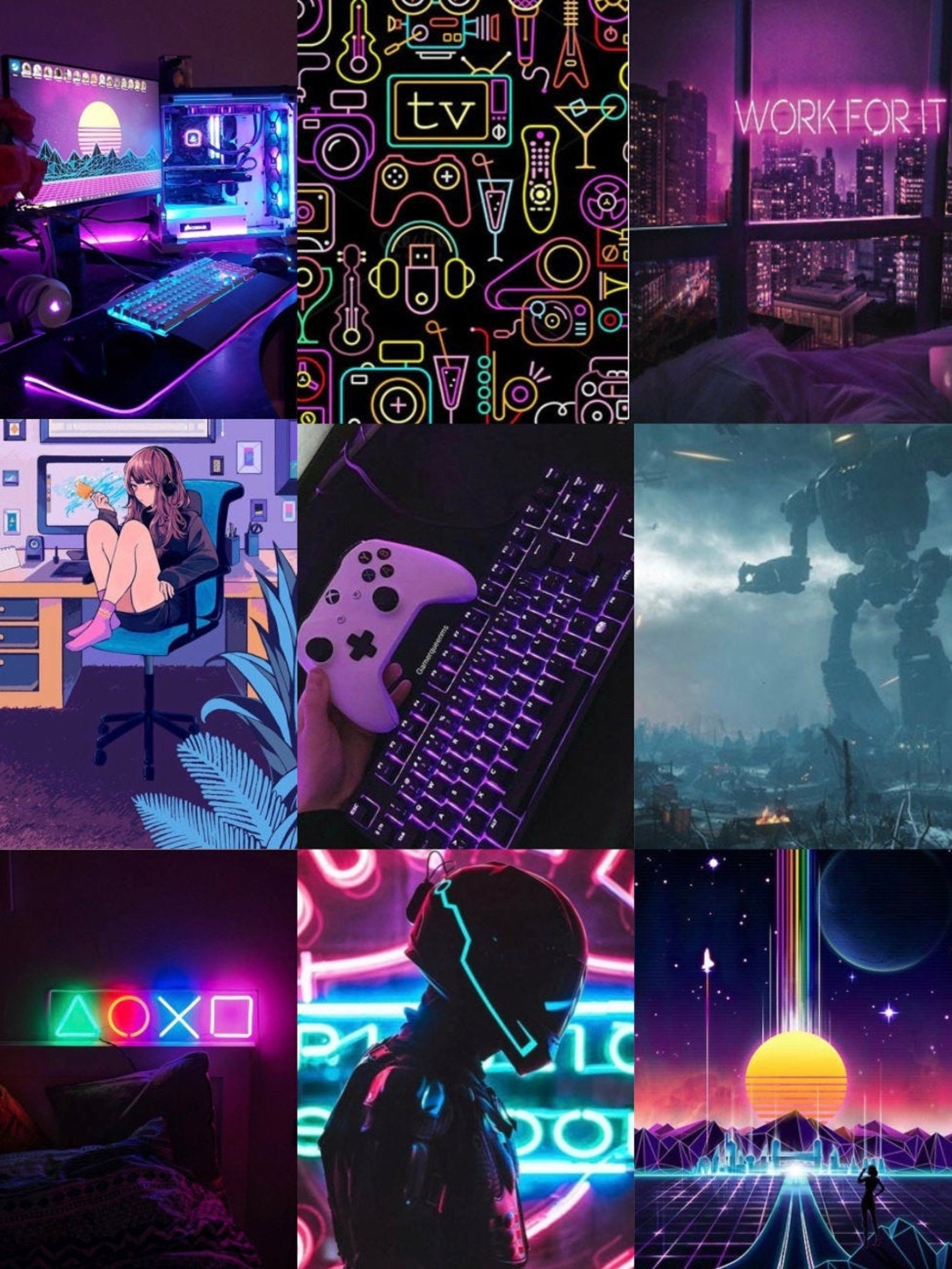 Gamer Vibe 1 Wall Collage digital Download 20pcs Purple Gamer Room Vibe ...
