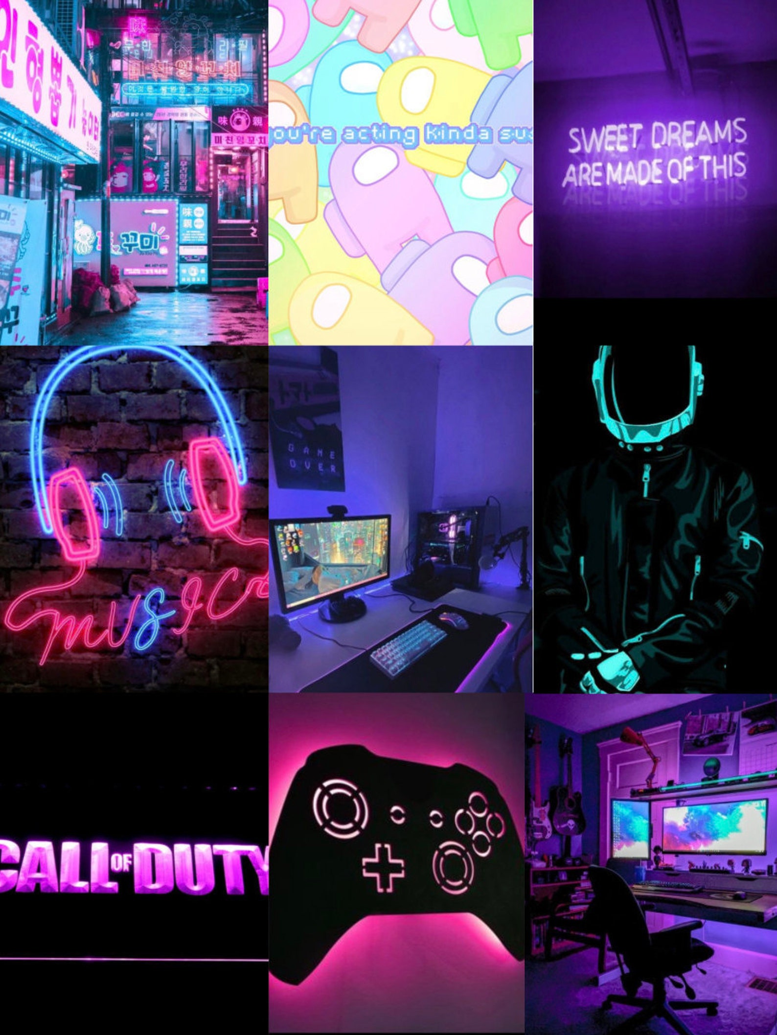 Gamer Vibe 1 Wall Collage digital Download 20pcs Purple Gamer Room Vibe ...