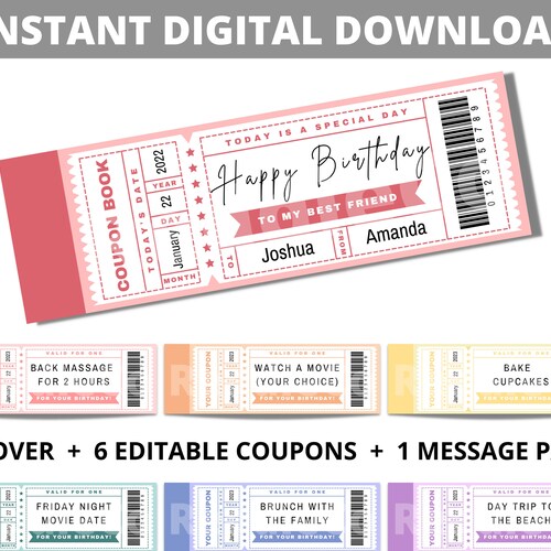 Printable Birthday Coupon Template Editable Gift Voucher - Etsy