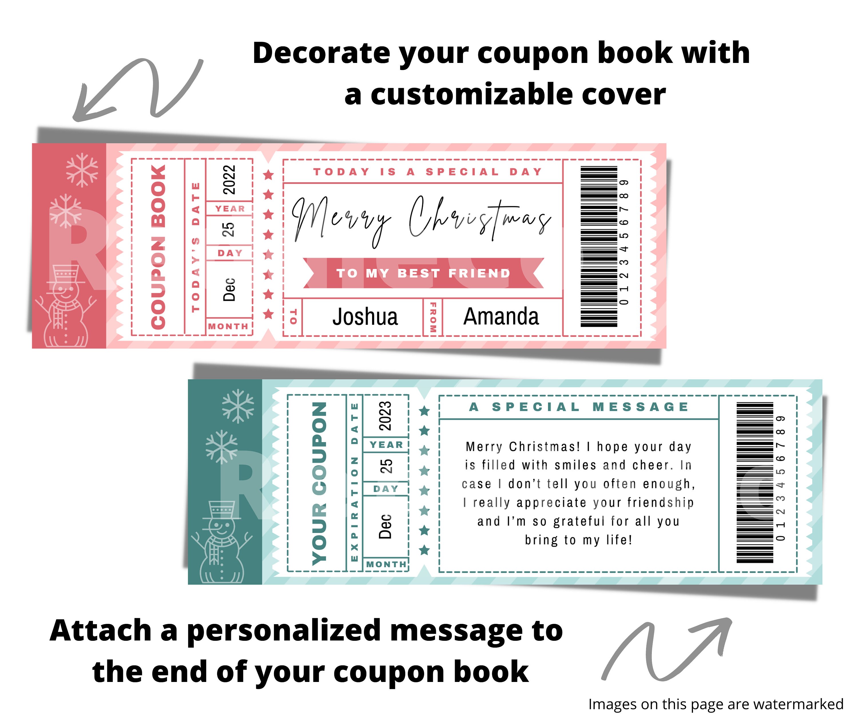 Digital Christmas Printable Customizable Coupon Book for Friends ...