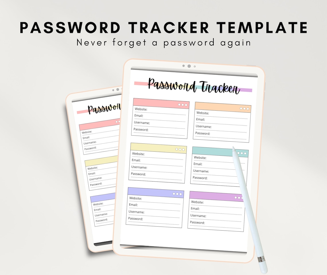 Password Tracker Sheet | Printable Digital Download Password Log ...