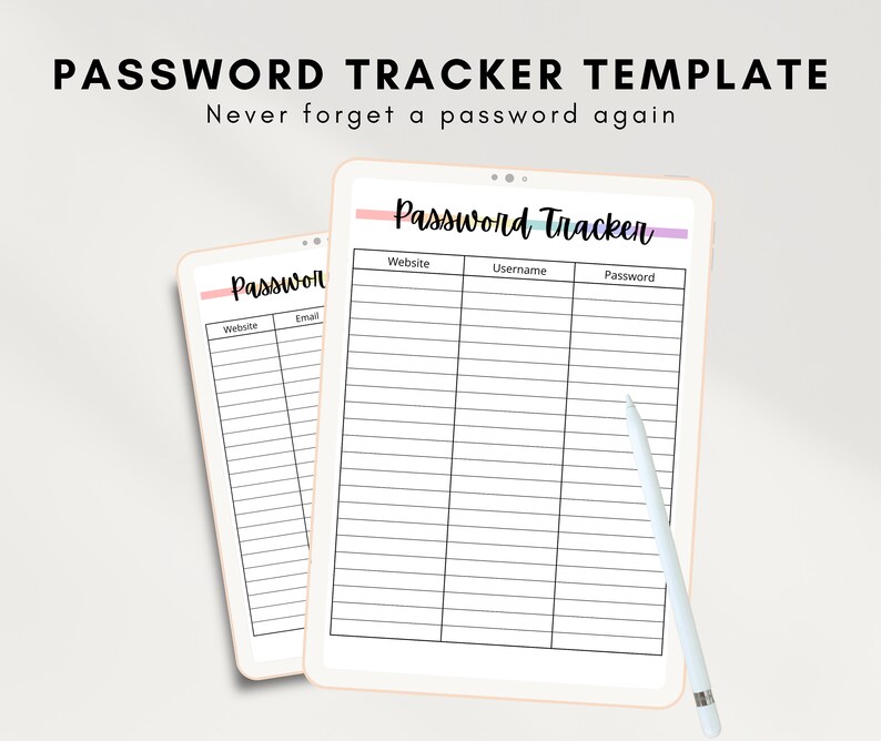 Password Tracker Printable Digital Download Password Template Printable ...