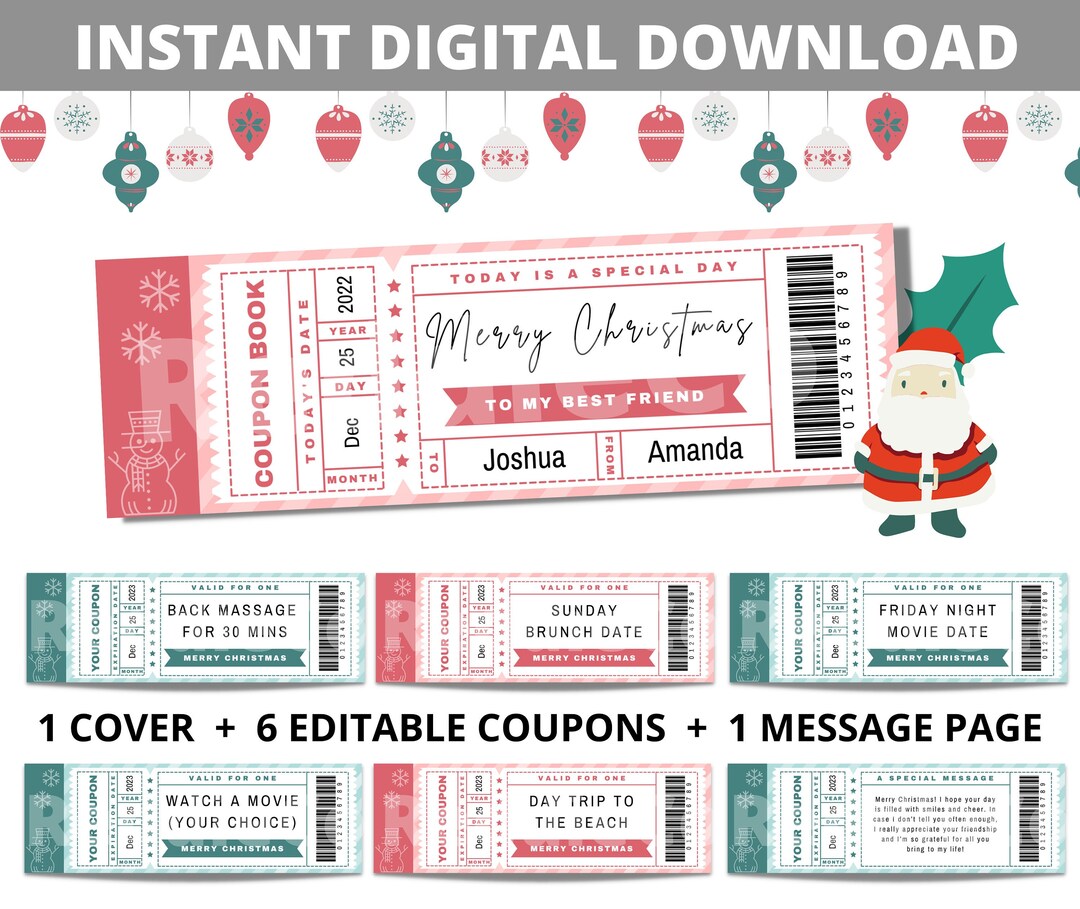 Digital Christmas Printable Customizable Coupon Book for Friends ...