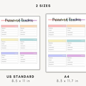 Password Tracker Sheet | Printable Digital Download Password Log ...