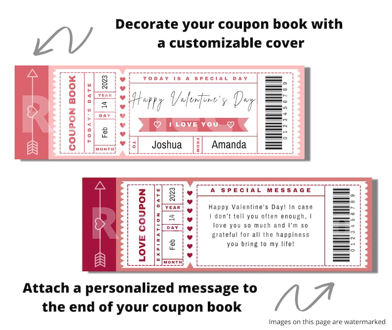 Happy Valentine's Day Ticket Coupon Book Editable / Customizable ...