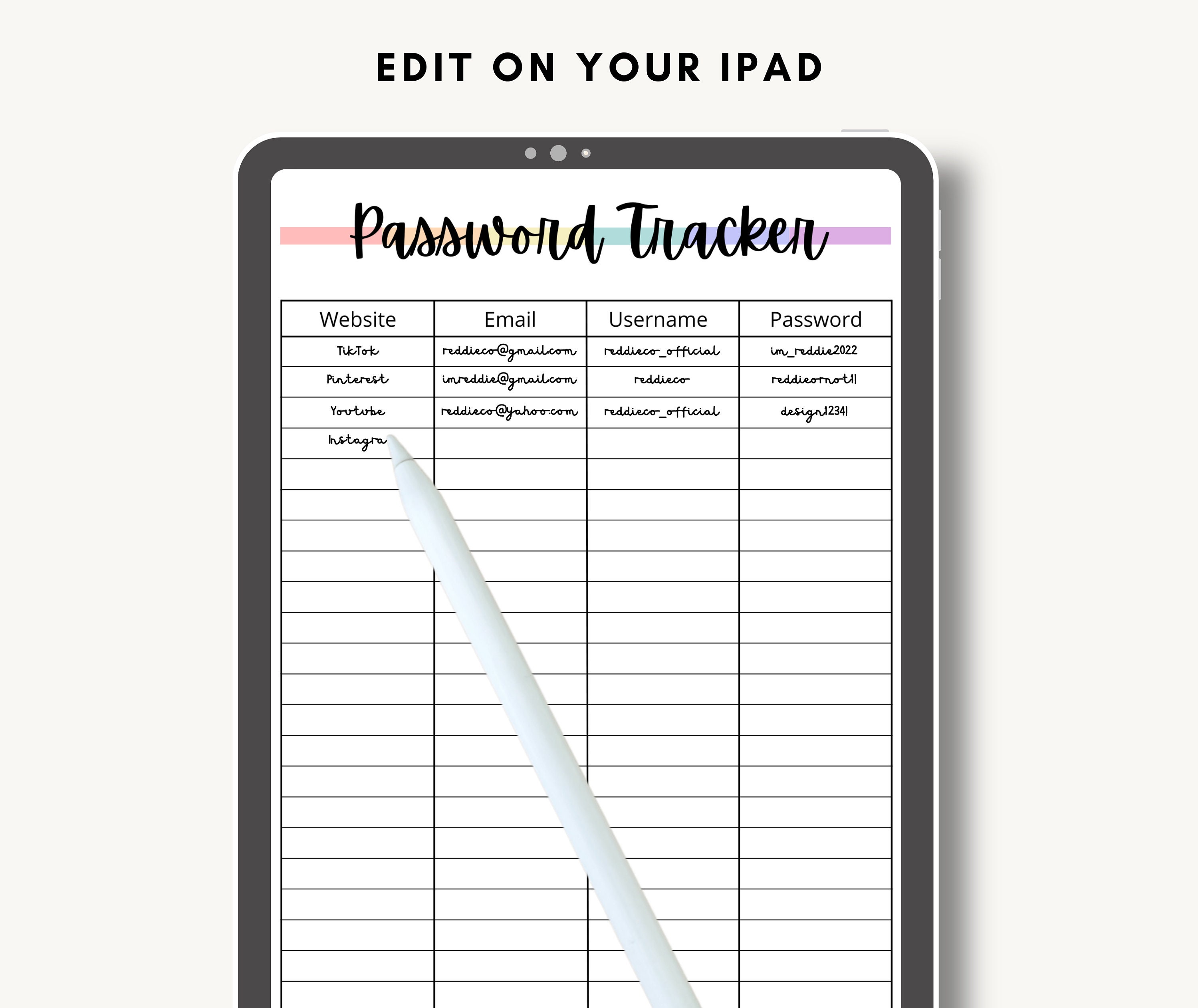 Password Tracker Printable Digital Download Password Template Printable ...