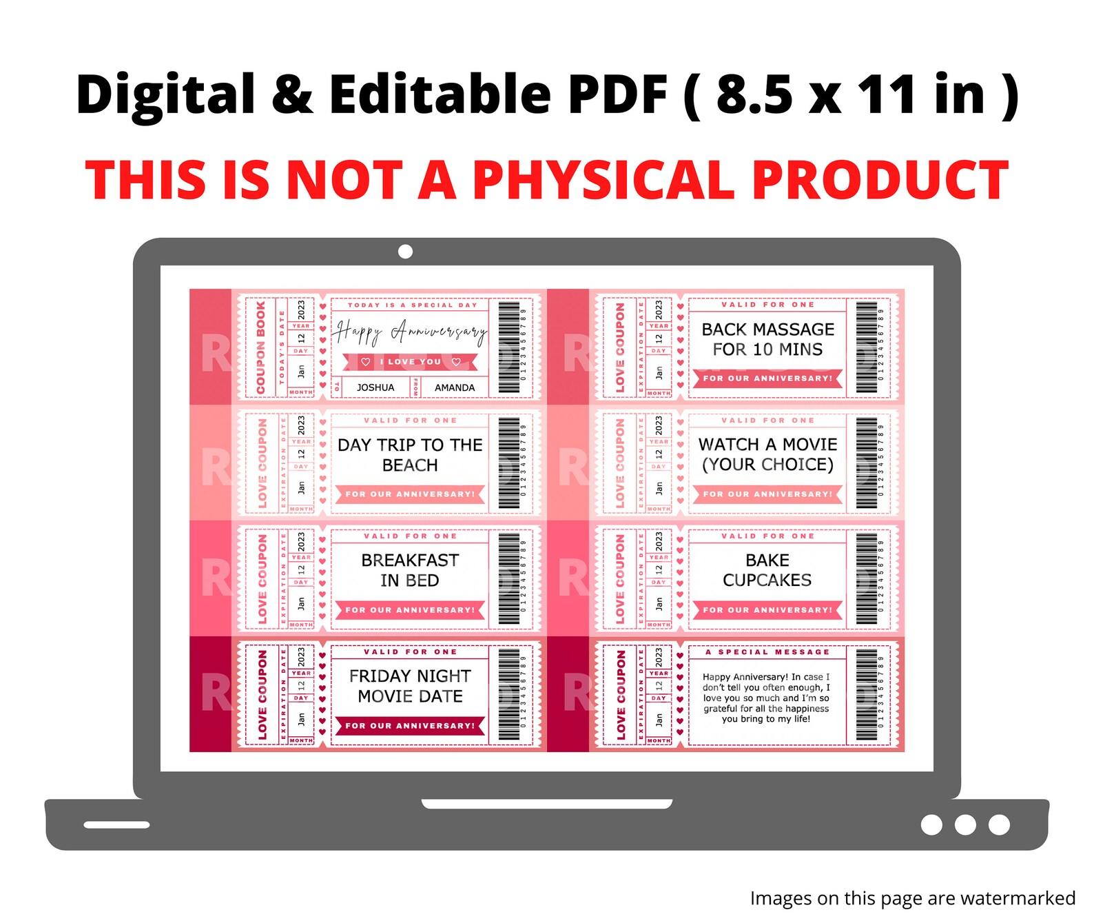 Anniversary Ticket Coupon Book Editable / Customizable Printable ...