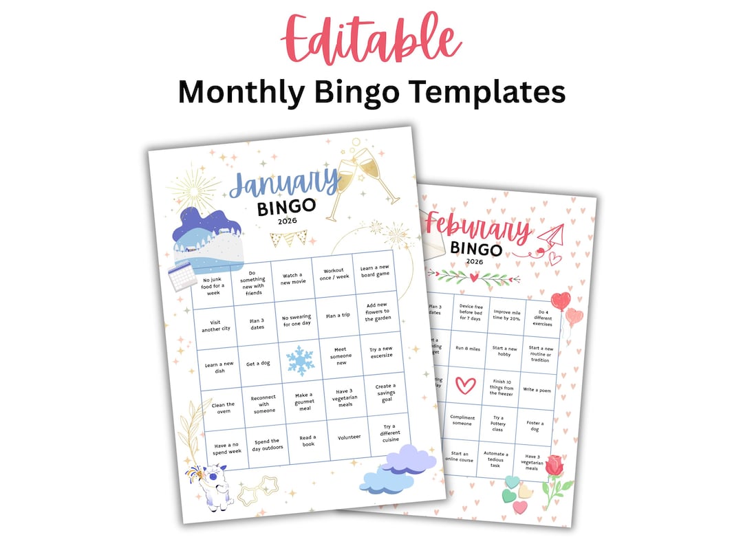 Editable Monthly Bingo Digital Template for Goals and Habit Tracking ...