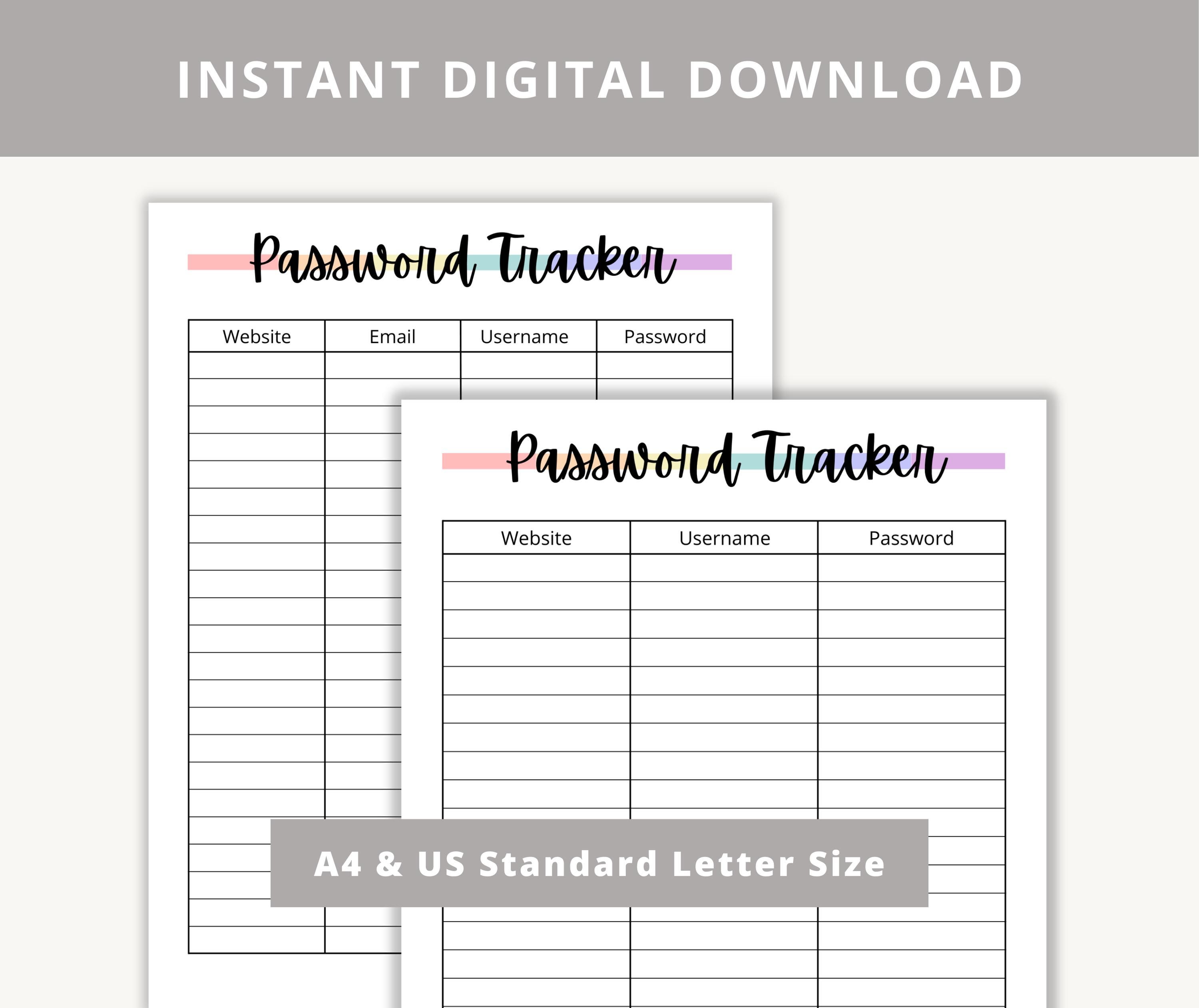 Password Tracker | Printable Digital Template - Etsy