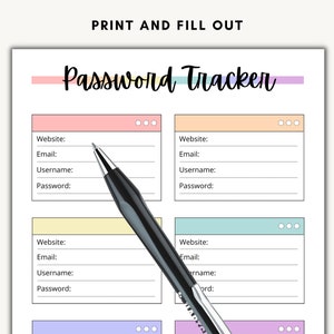 Password Tracker Sheet | Printable Digital Download Password Log ...