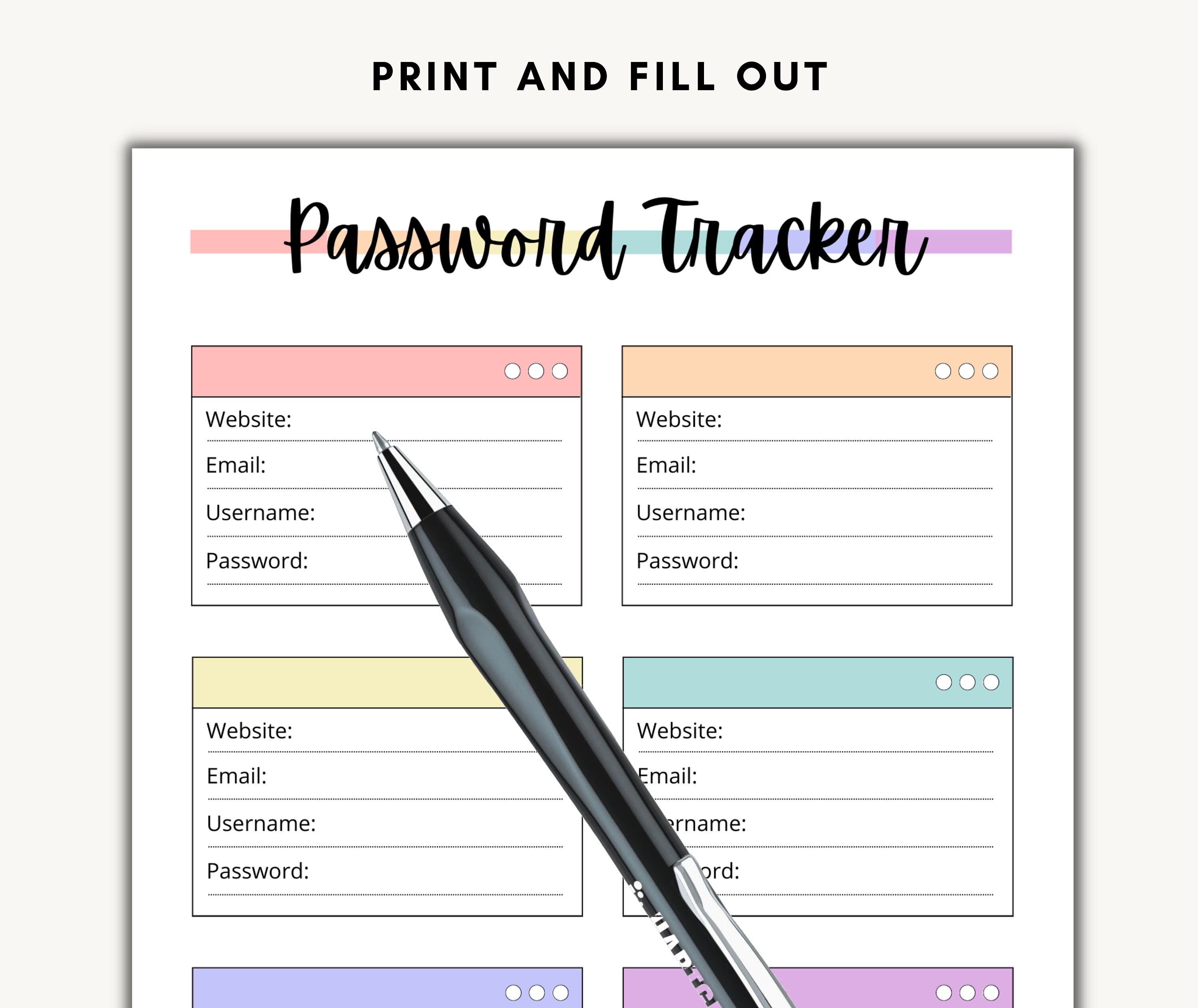 Password Tracker Sheet | Printable Digital Download Password Log ...