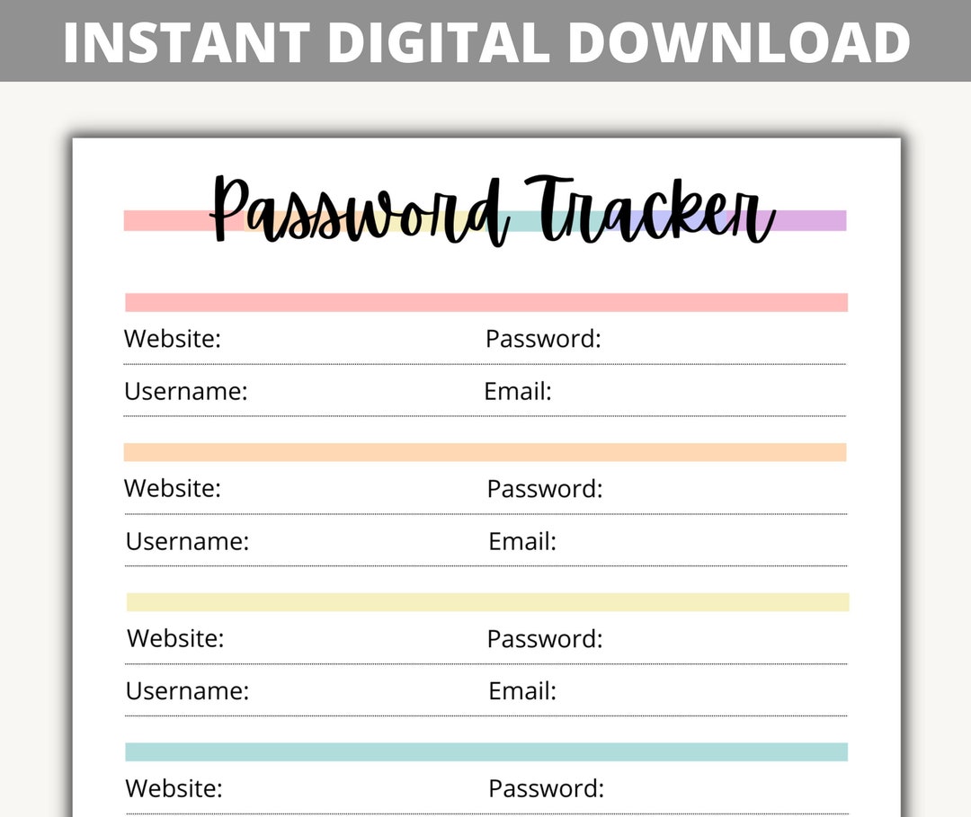 Password Organizer Printable Digital Template in A4 + US Letter ...