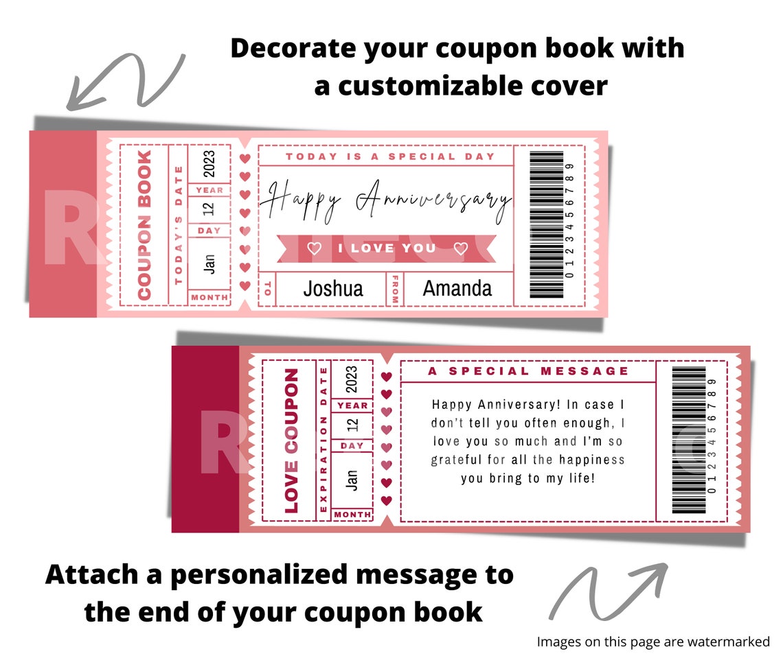 Anniversary Ticket Coupon Book Editable / Customizable Printable ...