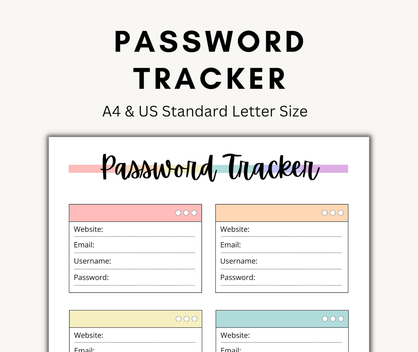 Password Tracker Sheet | Printable Digital Download Password Log ...