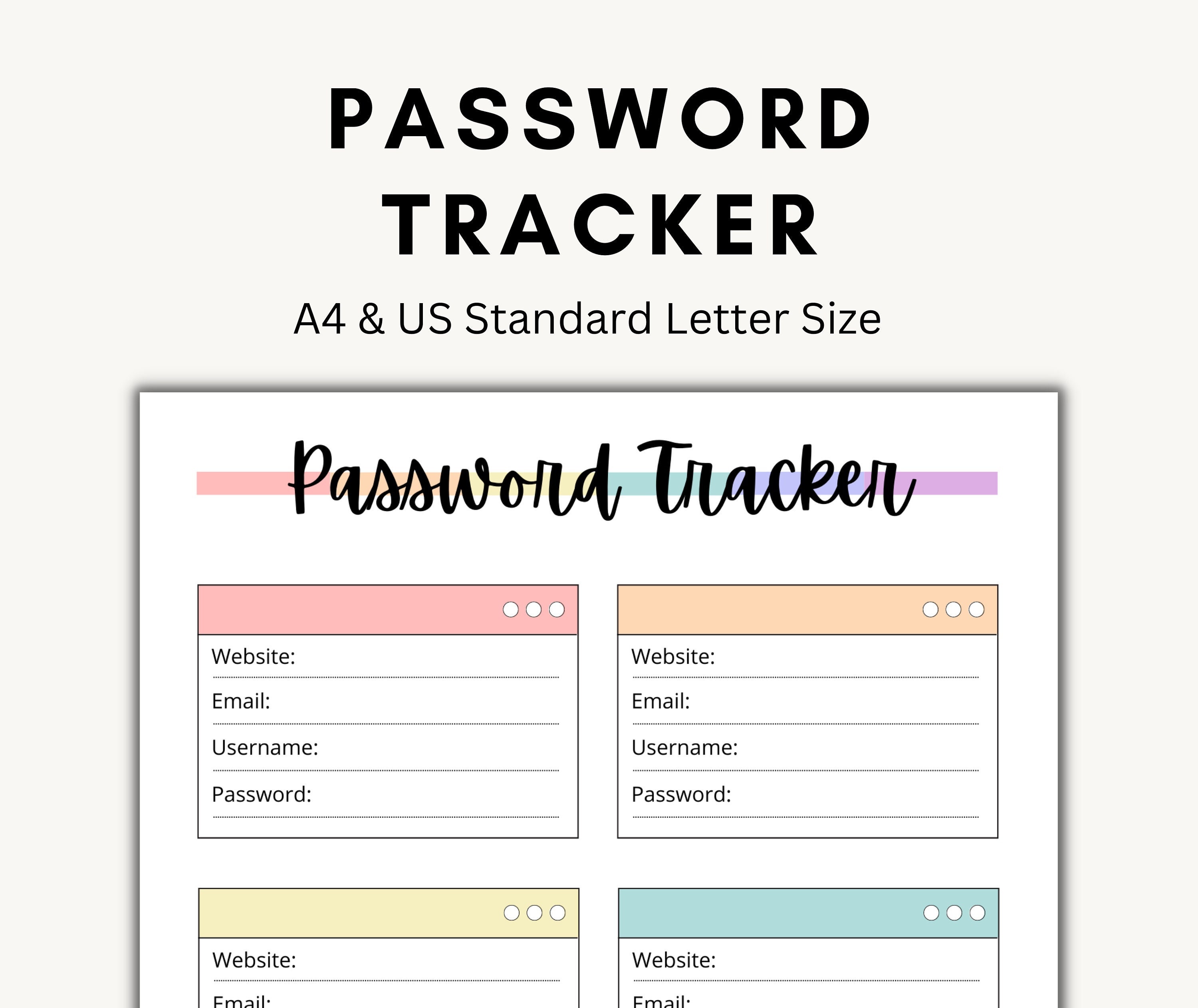 Password Tracker Sheet | Printable Digital Download Password Log ...