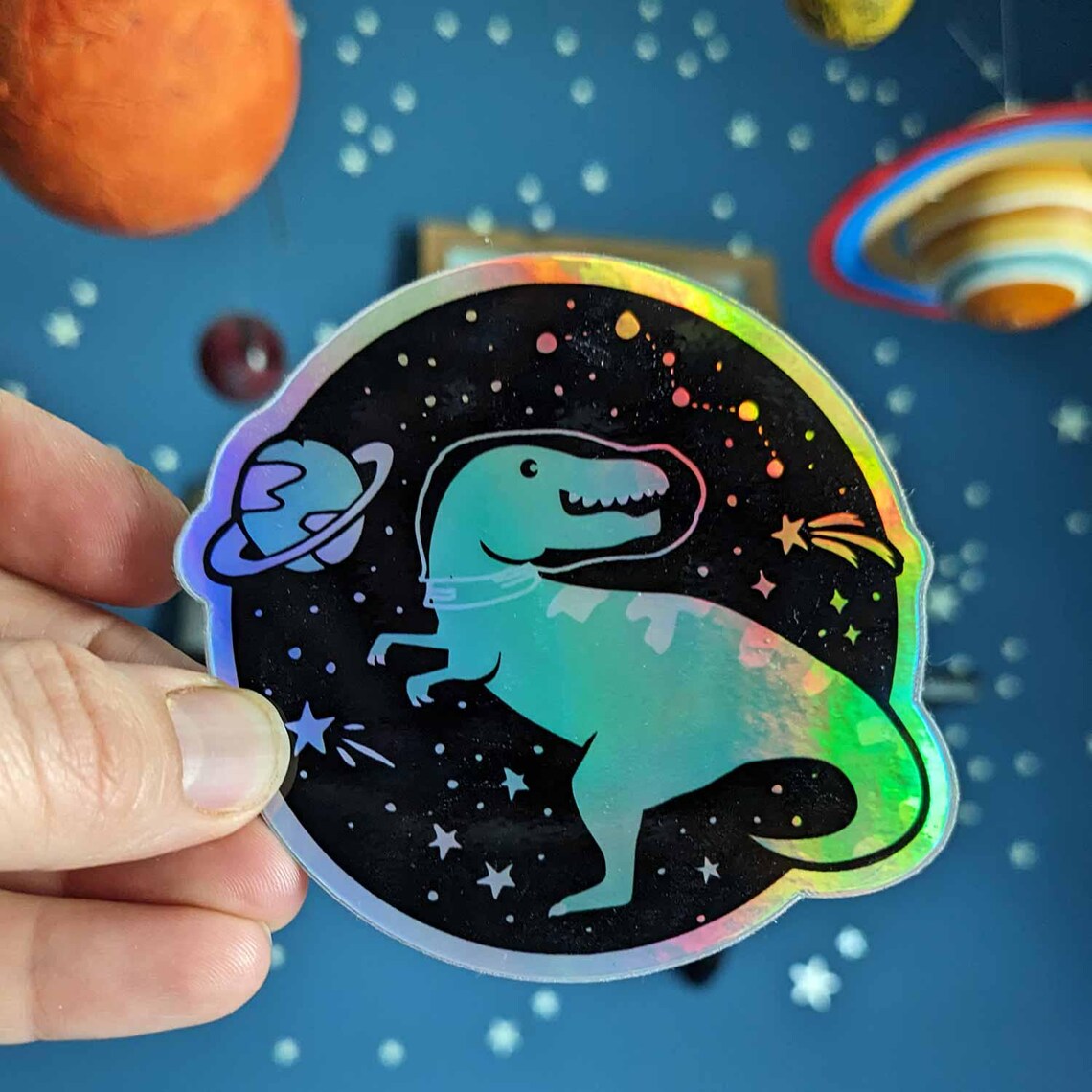 Holographic Space T-rex Dinosaur Sticker - Etsy
