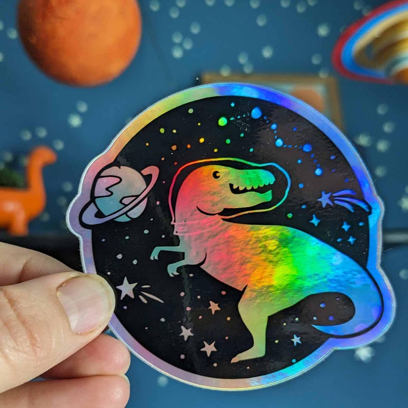 Holographic Space T-rex Dinosaur Sticker - Etsy