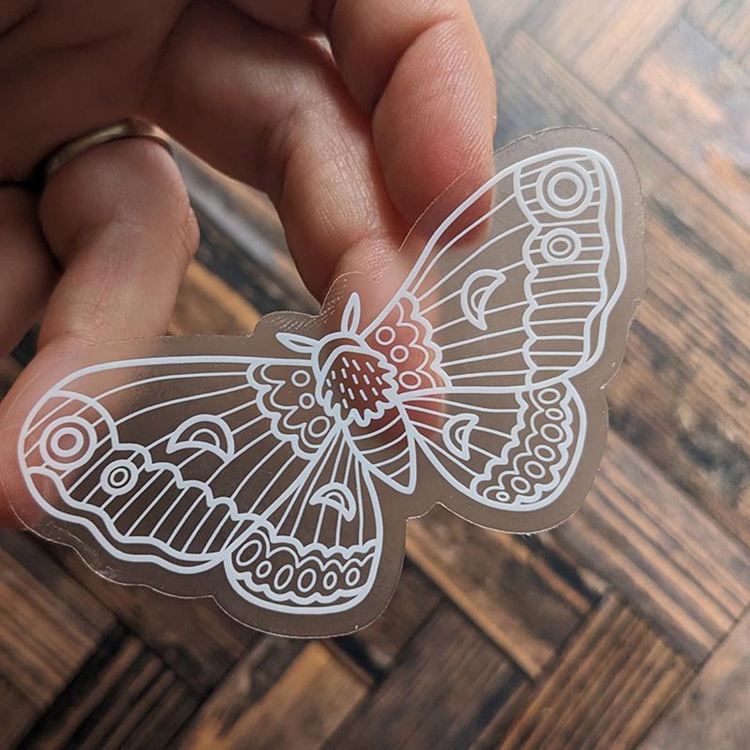 White Moth on a Transparent Sticker - Etsy
