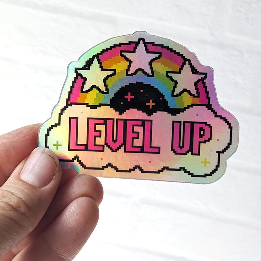 Level up Rainbow 8-bit Gamer Holographic Sticker - Etsy